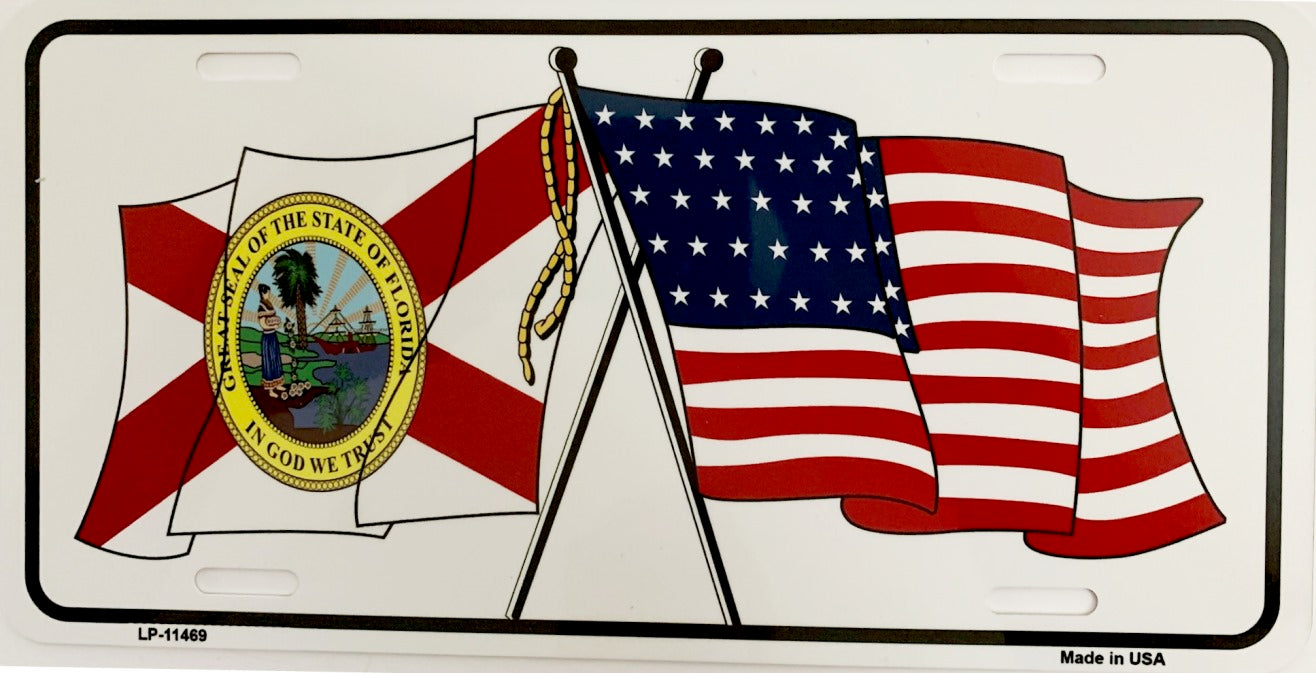 Florida Crossed U.S. Flag Metal License Plate – Auto License Plates Frames