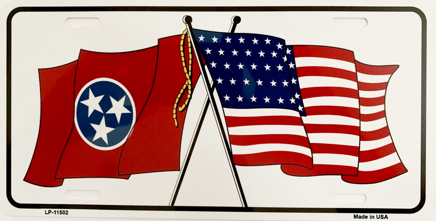 Tennessee Crossed U.S. Flag Metal License Plate – Auto License Plates ...