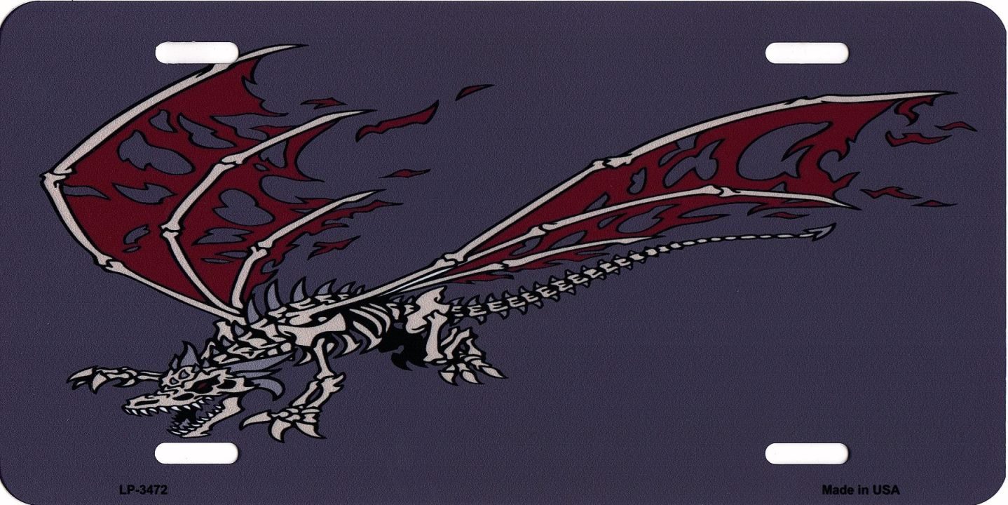 Flying Dragon Skull Offset Metal License Plate – Auto License Plates Frames