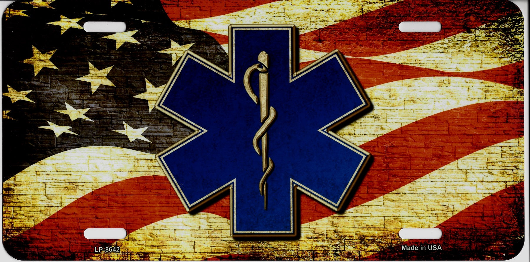 EMT Logo On American Flag Metal License Plate – Auto License Plates Frames