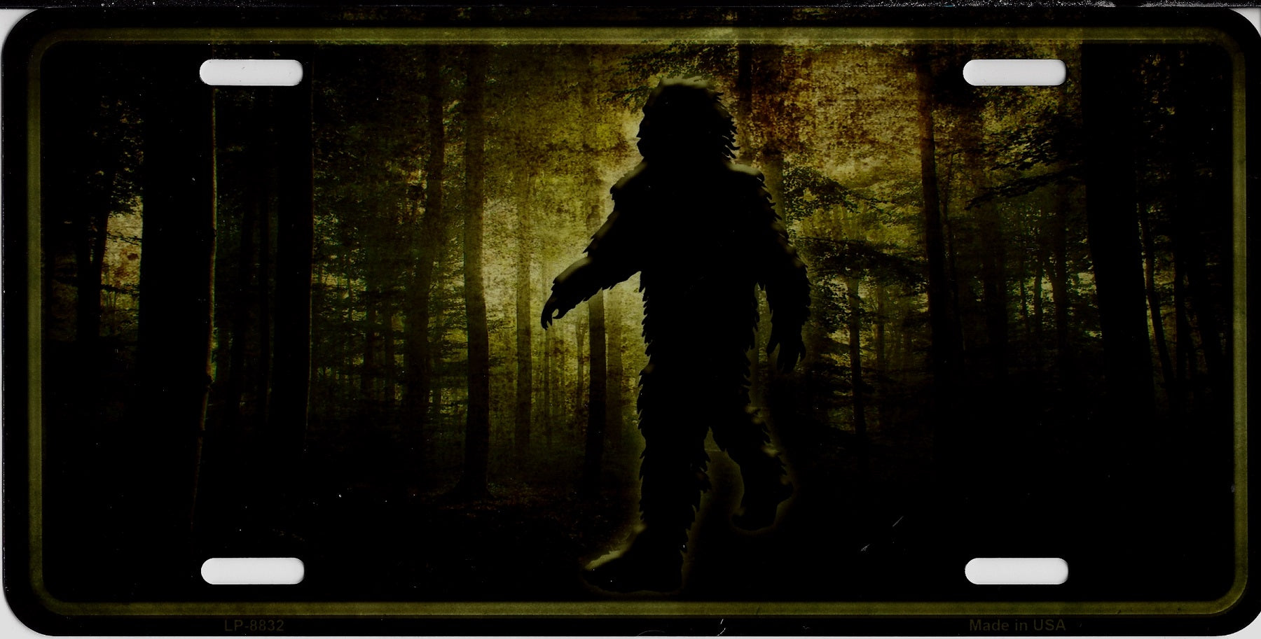 Bigfoot In Woods Metal License Plate – Auto License Plates Frames