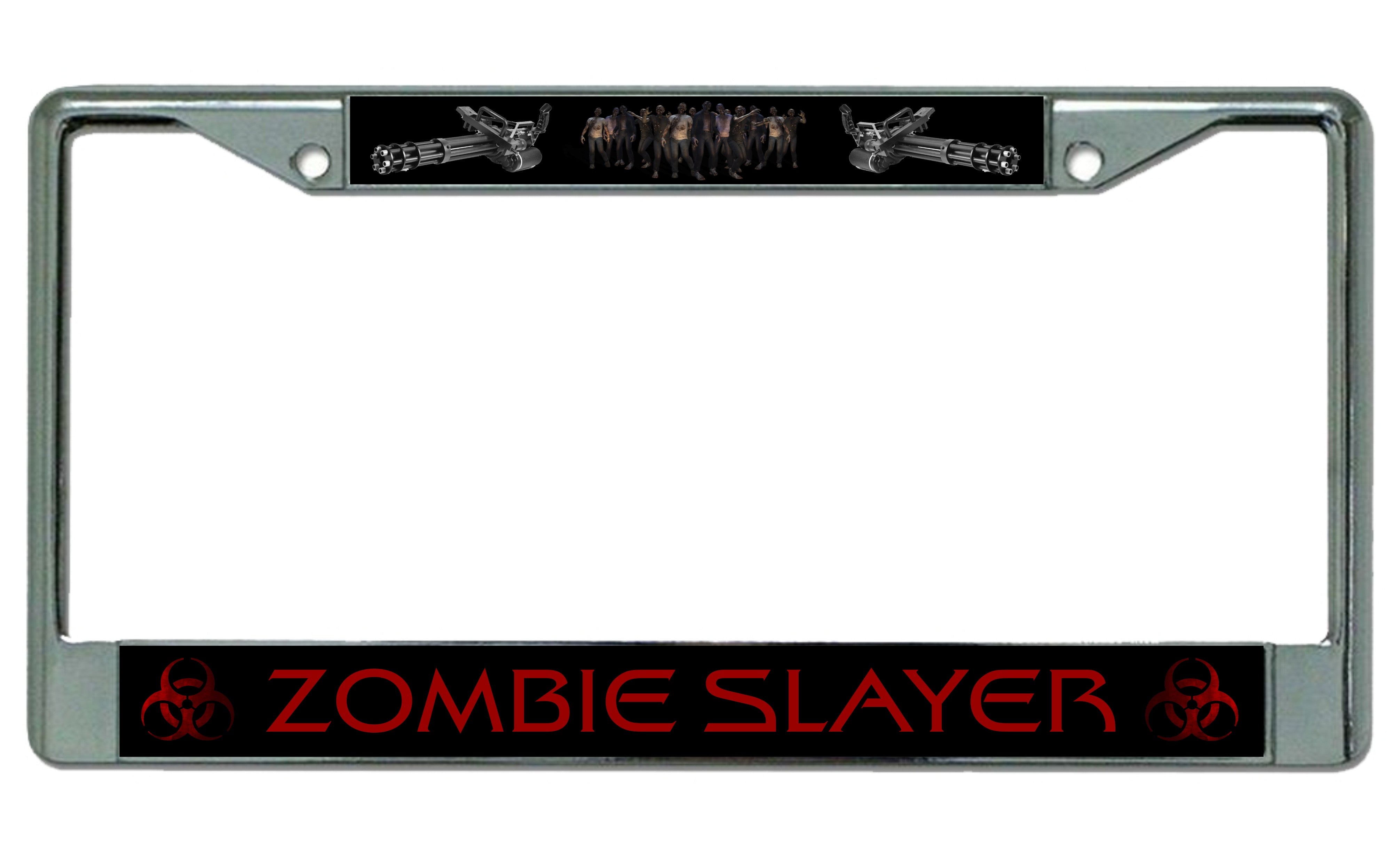 Zombie Slayer Chrome License Plate Frame – Auto License Plates Frames