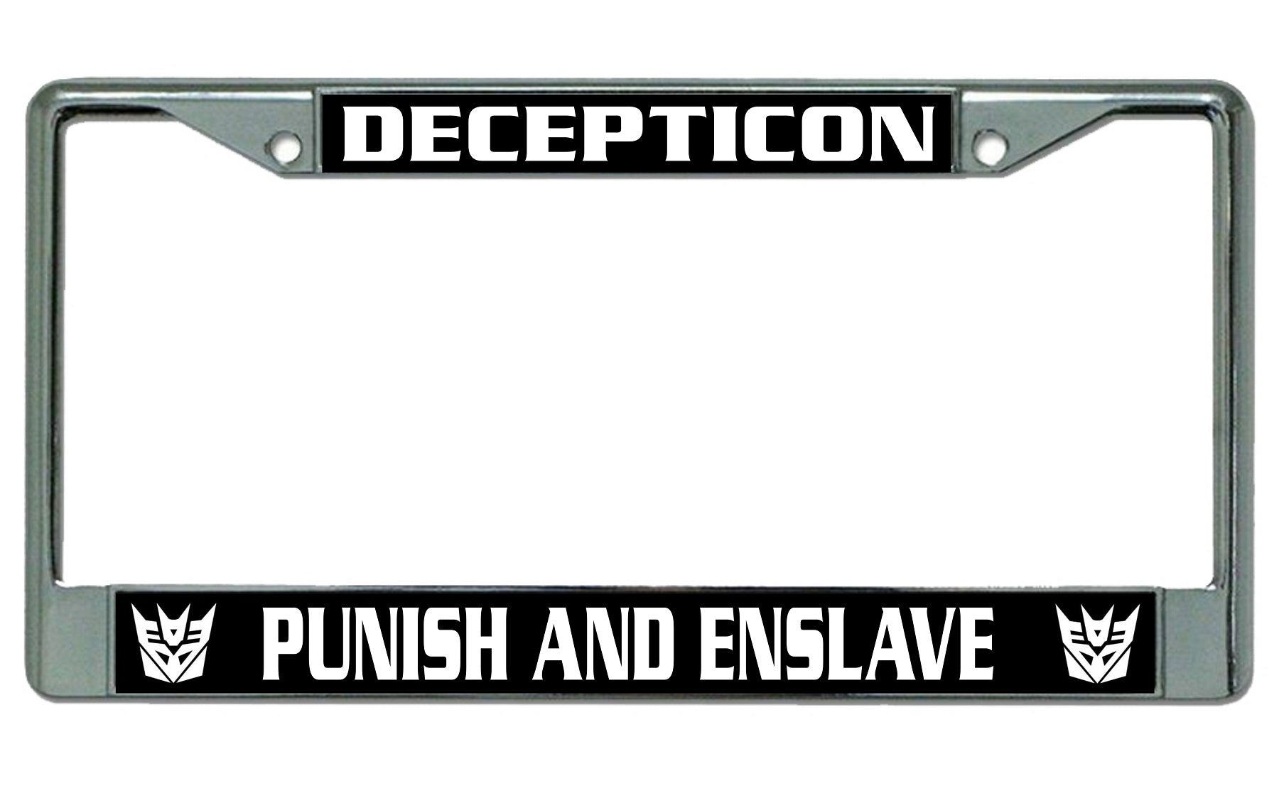 Decepticon Punish And Enslave Chrome License Plate Frame – Auto License ...