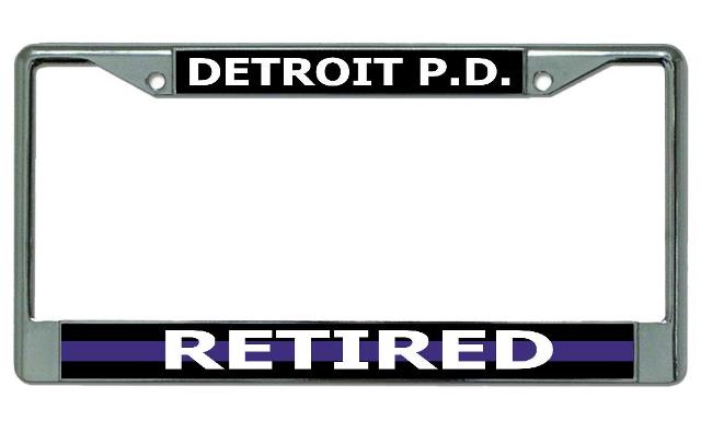 Detroit P.D. Thin Blue Line Retired Chrome License Plate Frame – Auto ...