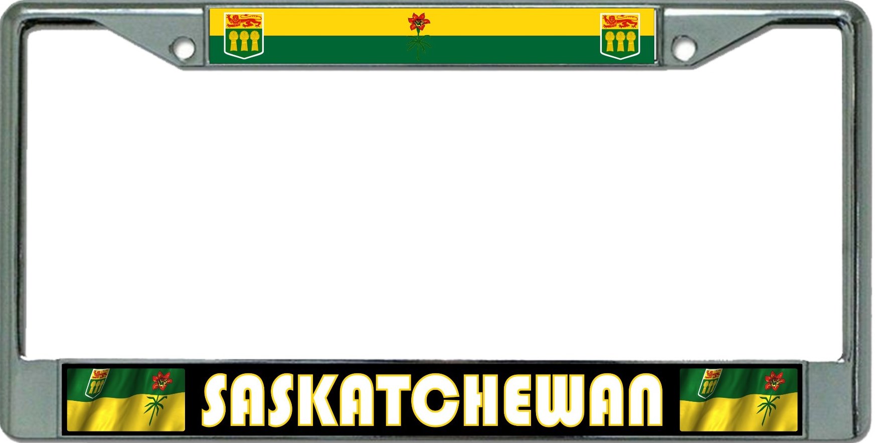 Saskatchewan Flag Chrome License Plate Frame – Auto License Plates Frames