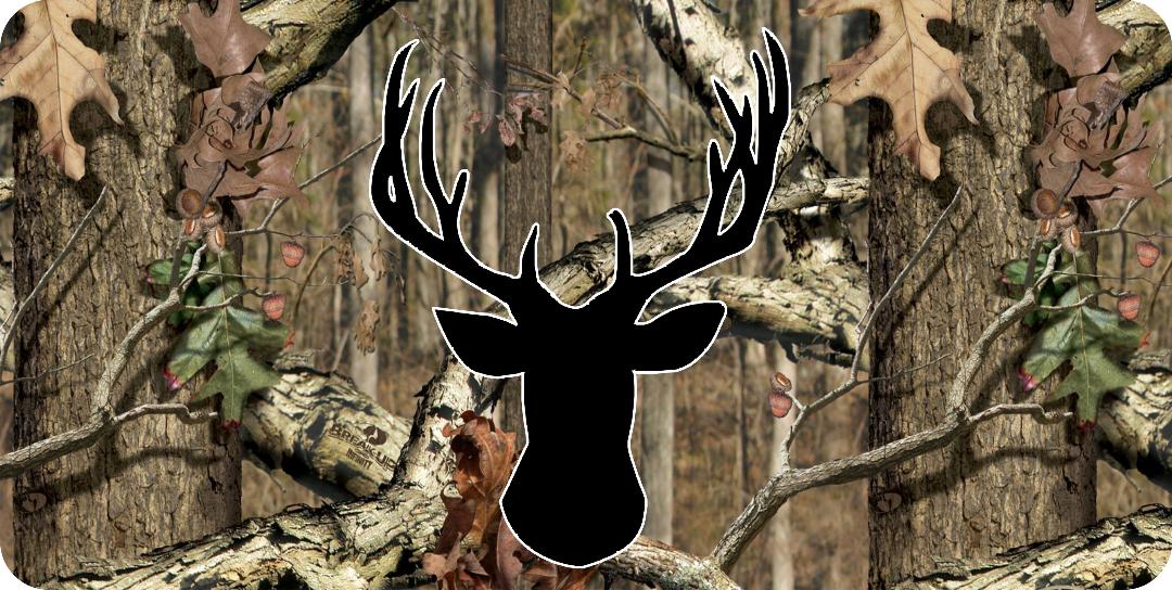 Deer Head Black Silhouette On Camo Photo License Plate – Auto License ...
