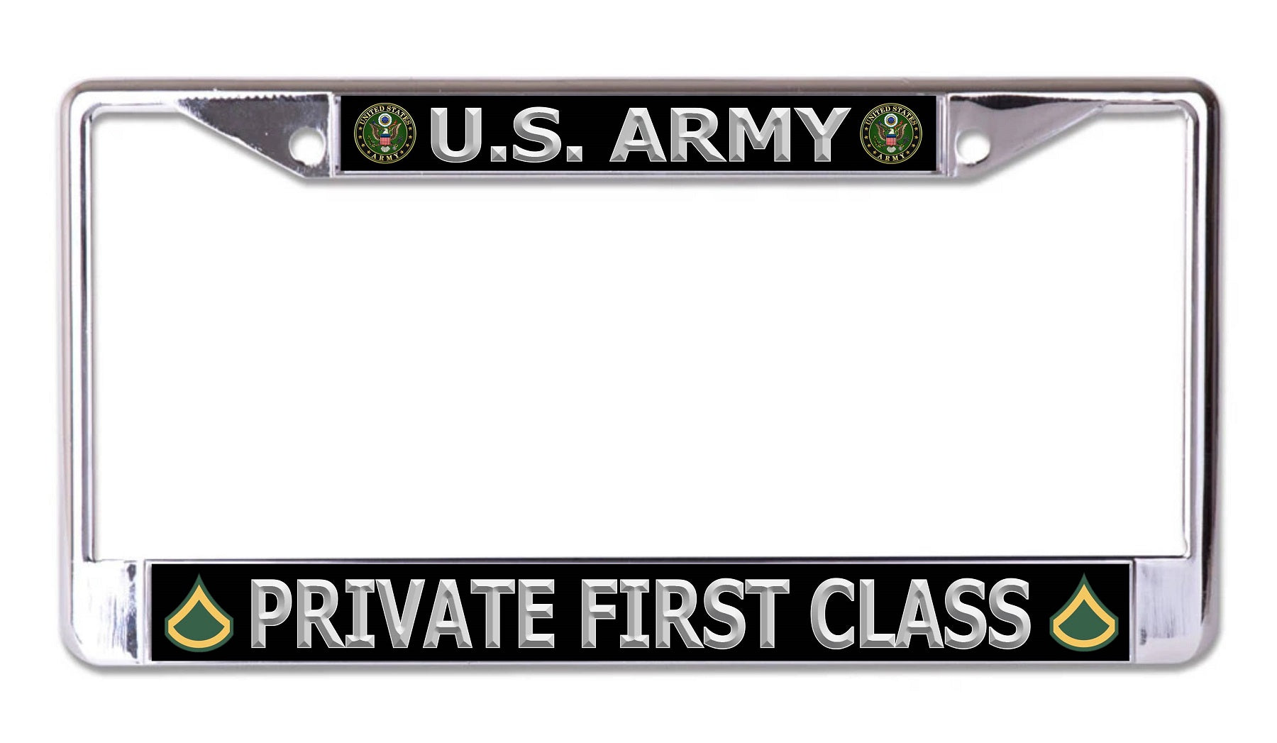 U.S. Army Private First Class Silver Letters Chrome License Plate Frame ...
