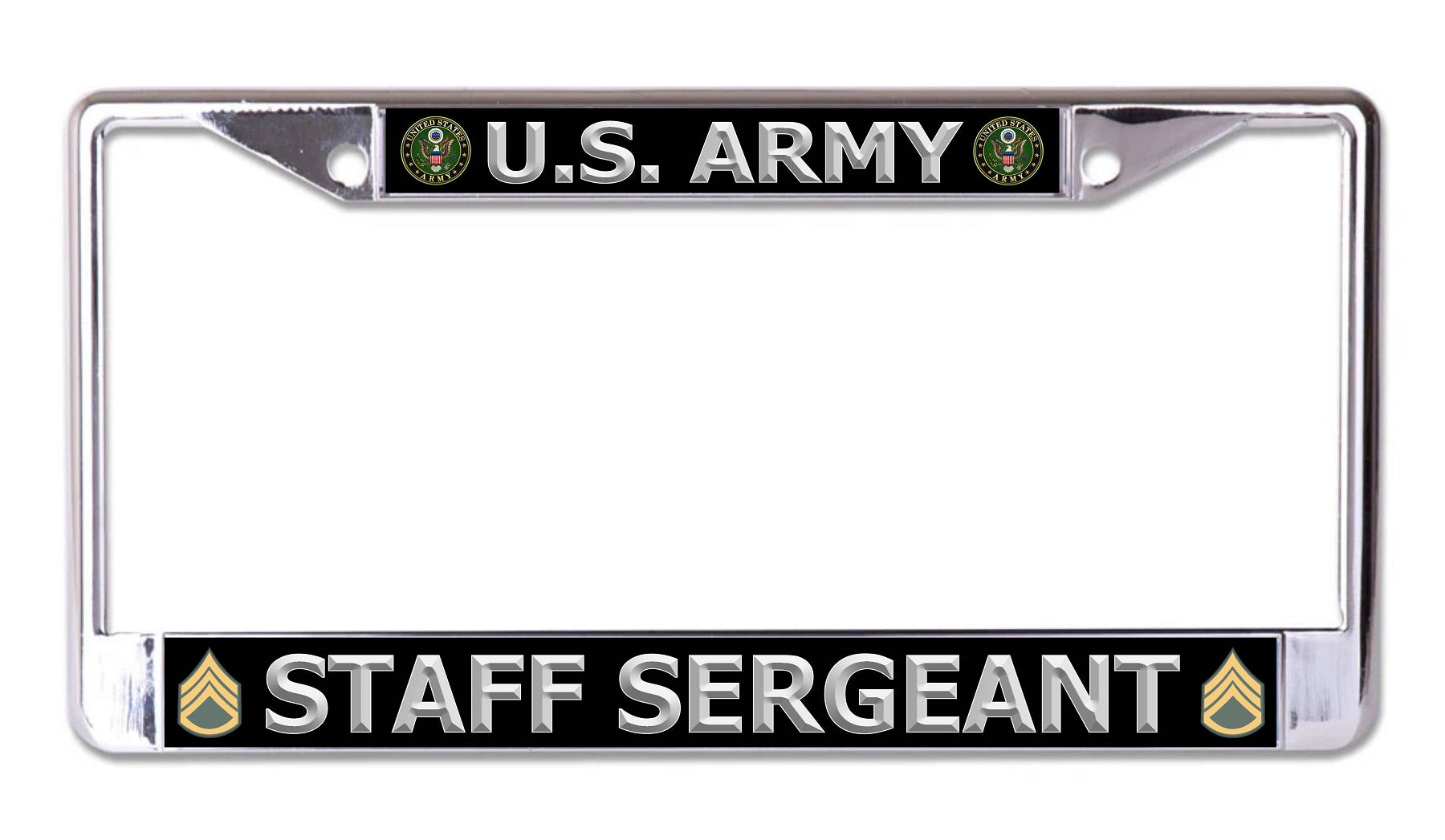 U.S. Army Staff Sergeant Silver Letters Chrome License Plate Frame ...