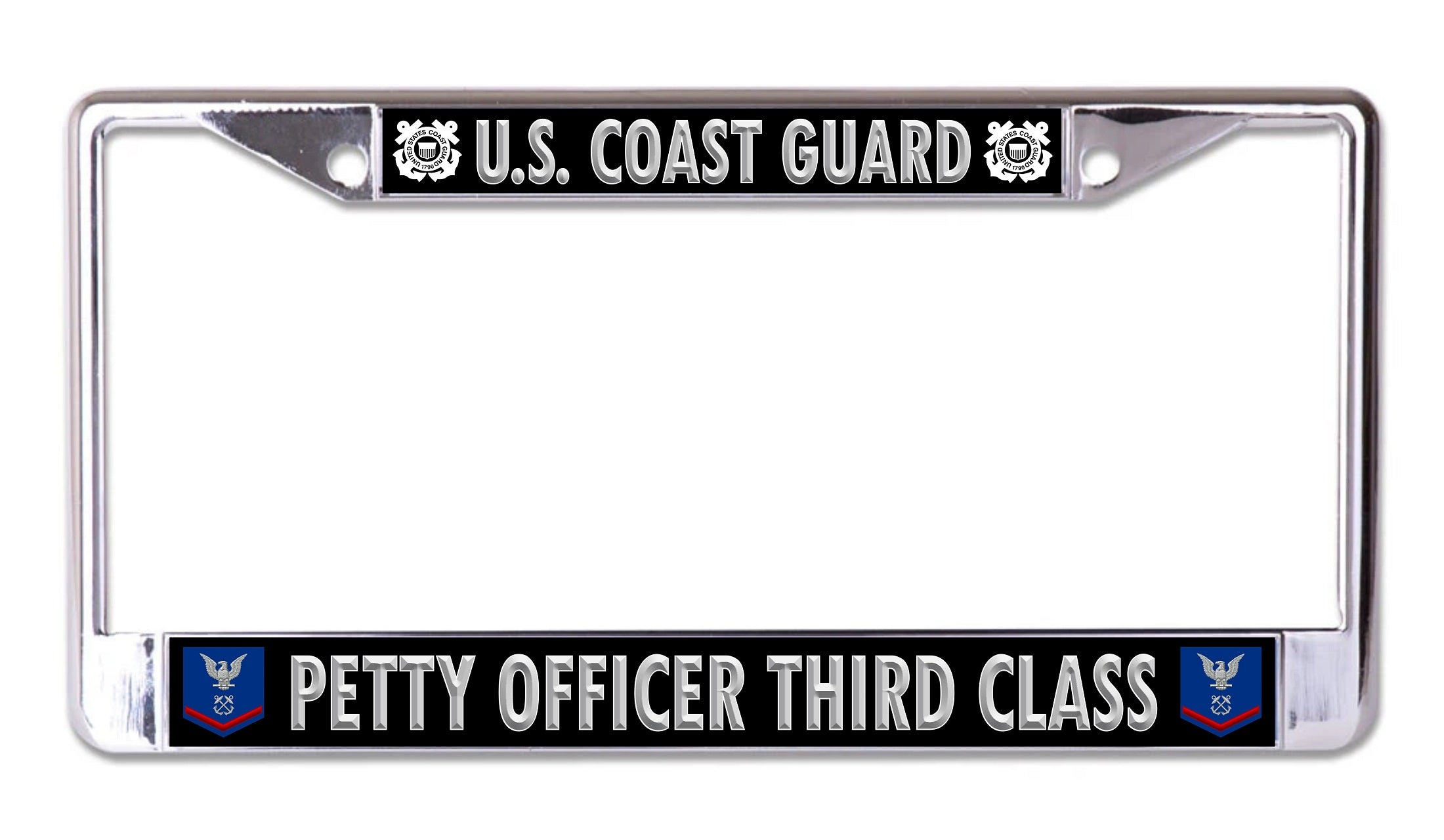 U.S. Coast Guard Petty Officer Third Class Chrome License Plate Frame ...