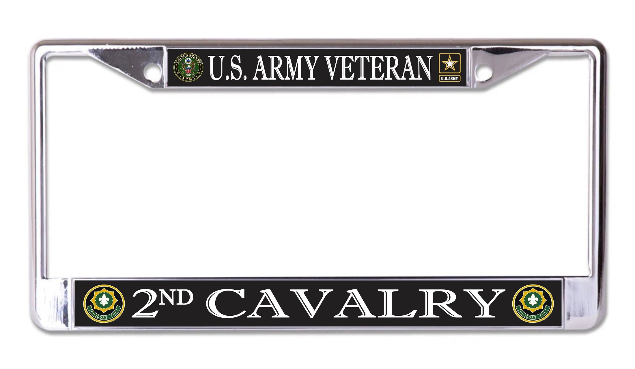 U.S. Army 2nd Cavalry Veteran Chrome License Plate Frame – Auto License ...