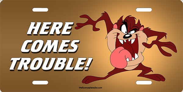 Taz Here Comes Trouble Photo License Plate – Auto License Plates Frames