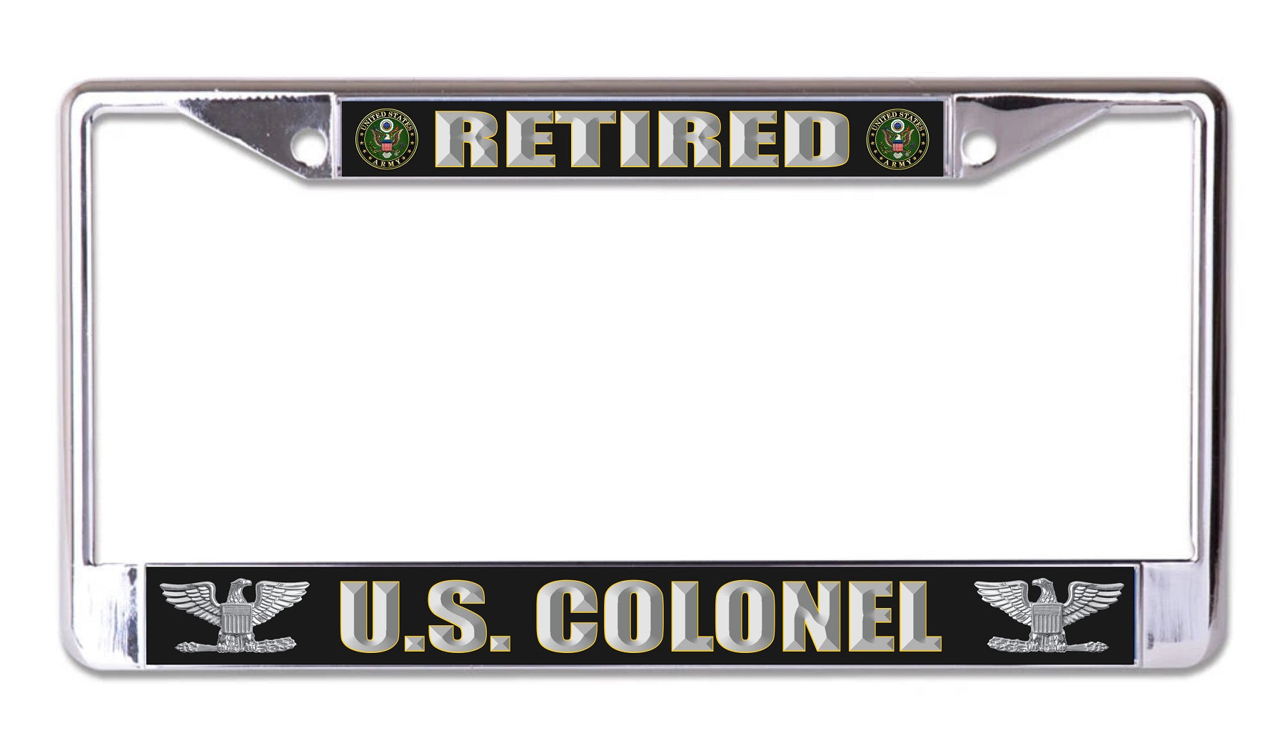 U.S. Army Retired Colonel Chrome License Plate Frame – Auto License ...
