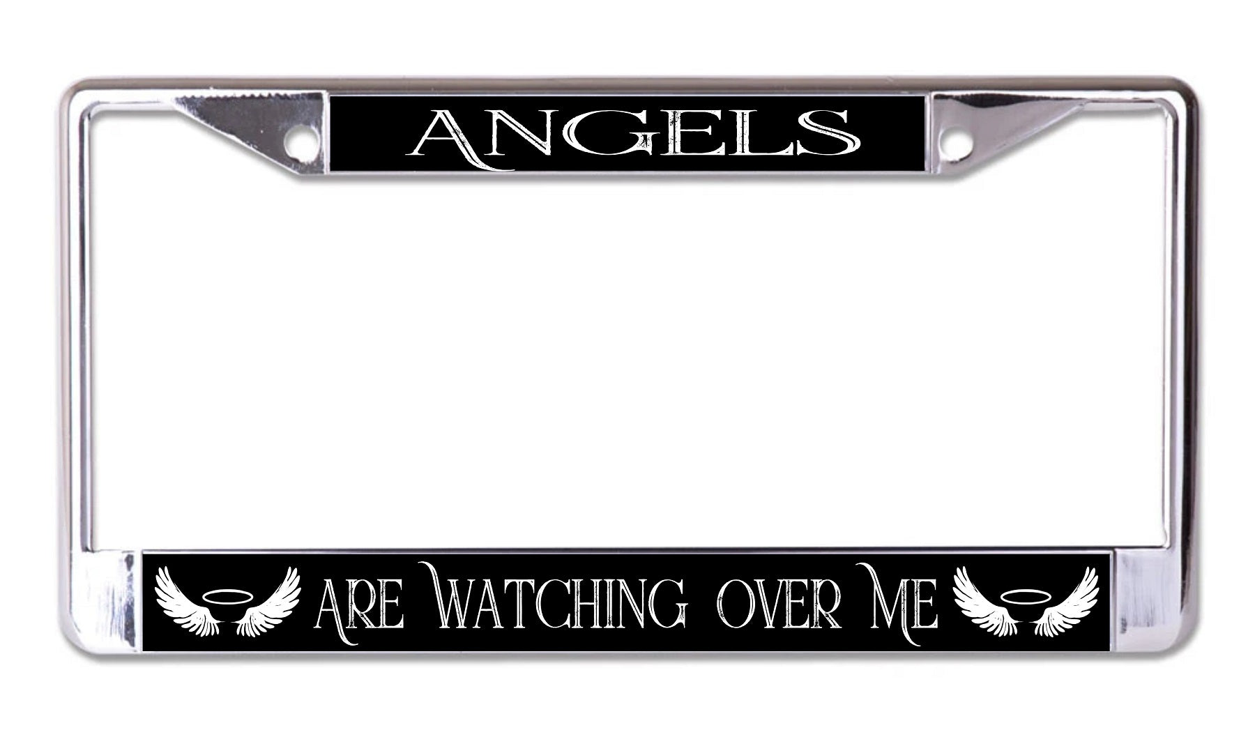 Angels Are Watching Over Me White Wings Chrome License Plate Frame ...