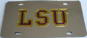 LSU Tigers on Silver Laser Plate – Auto License Plates Frames