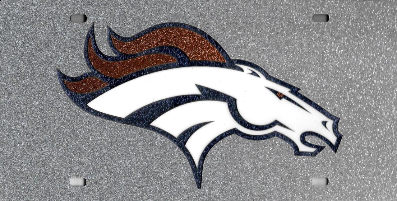 Denver Broncos Logo Silver Glitter Laser License Plate – Auto License ...