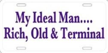 My Ideal Man - Rich, Old and Terminal License Plate – Auto License ...