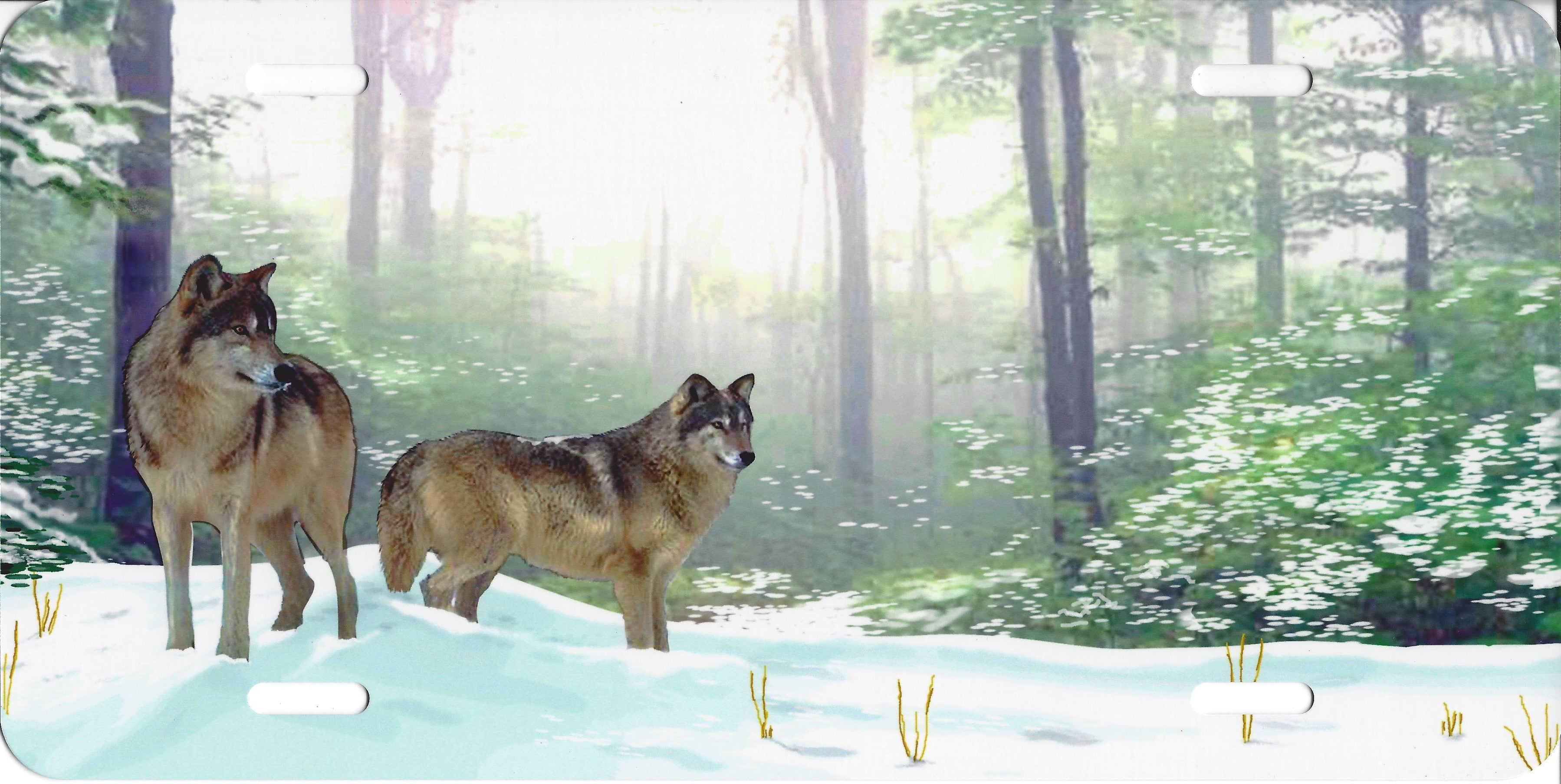 Offset Wolves In Snow License Plate – Auto License Plates Frames