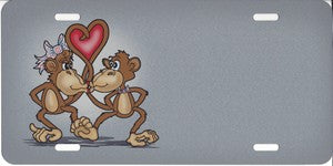 Monkeys Kissing On Silver License Plate – Auto License Plates Frames