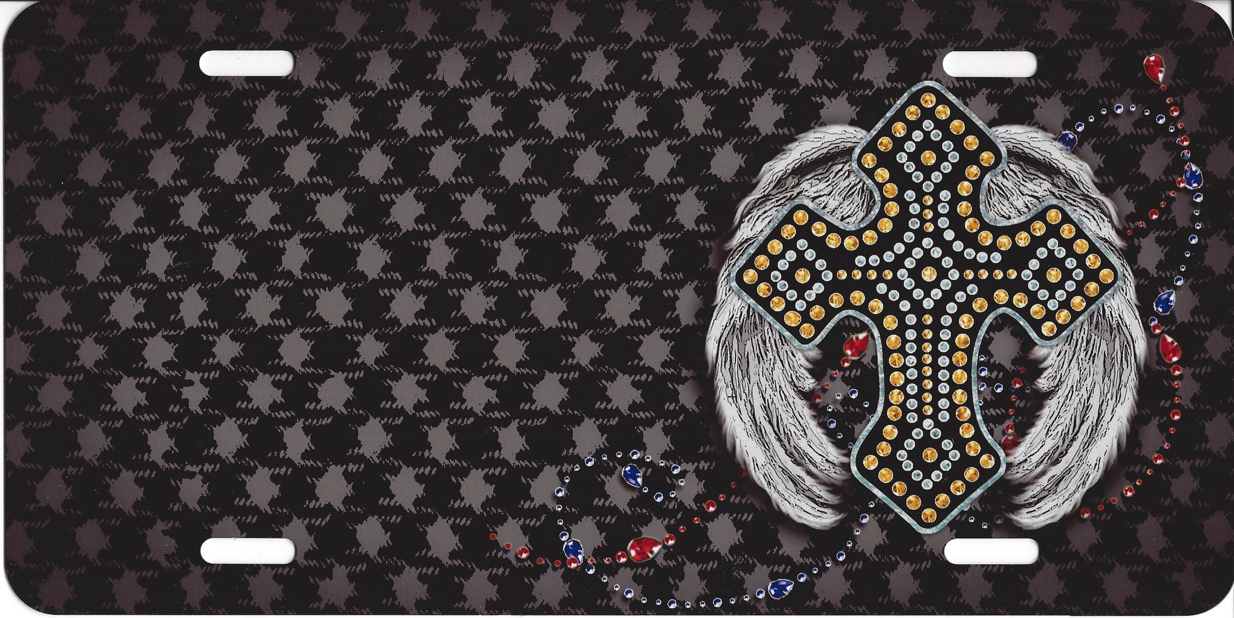 Offset Bling Cross With Wings License Plate – Auto License Plates Frames