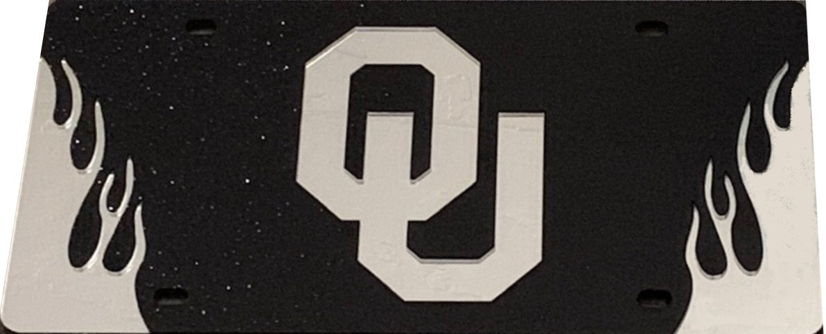 Oklahoma Sooners Black Glitter With Flames Laser License Plate – Auto ...