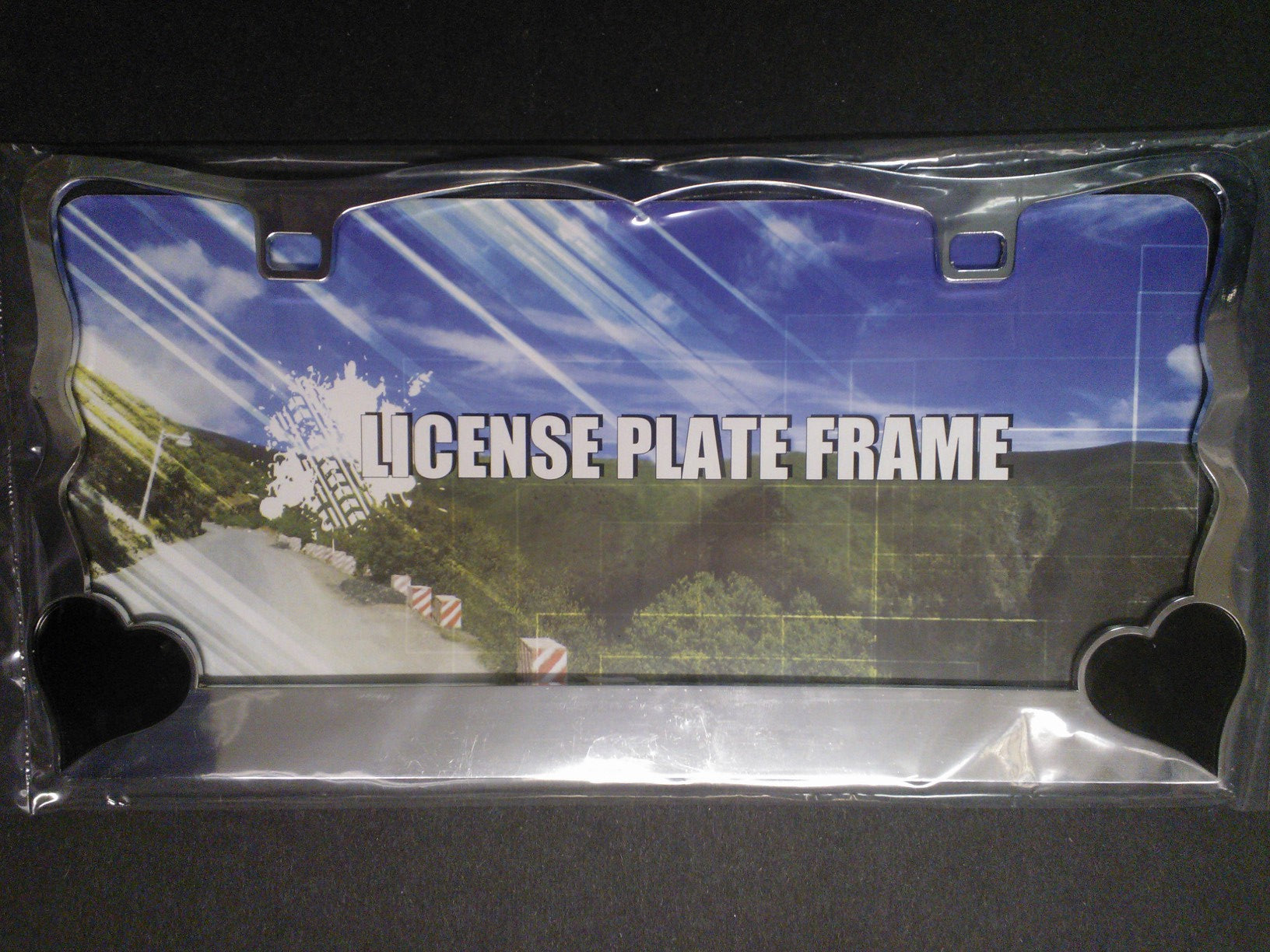 Chrome With Black Hearts License Plate Frame – Auto License Plates Frames